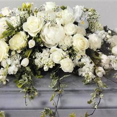 Casket Spray - White - Funeral Flowers Demotte